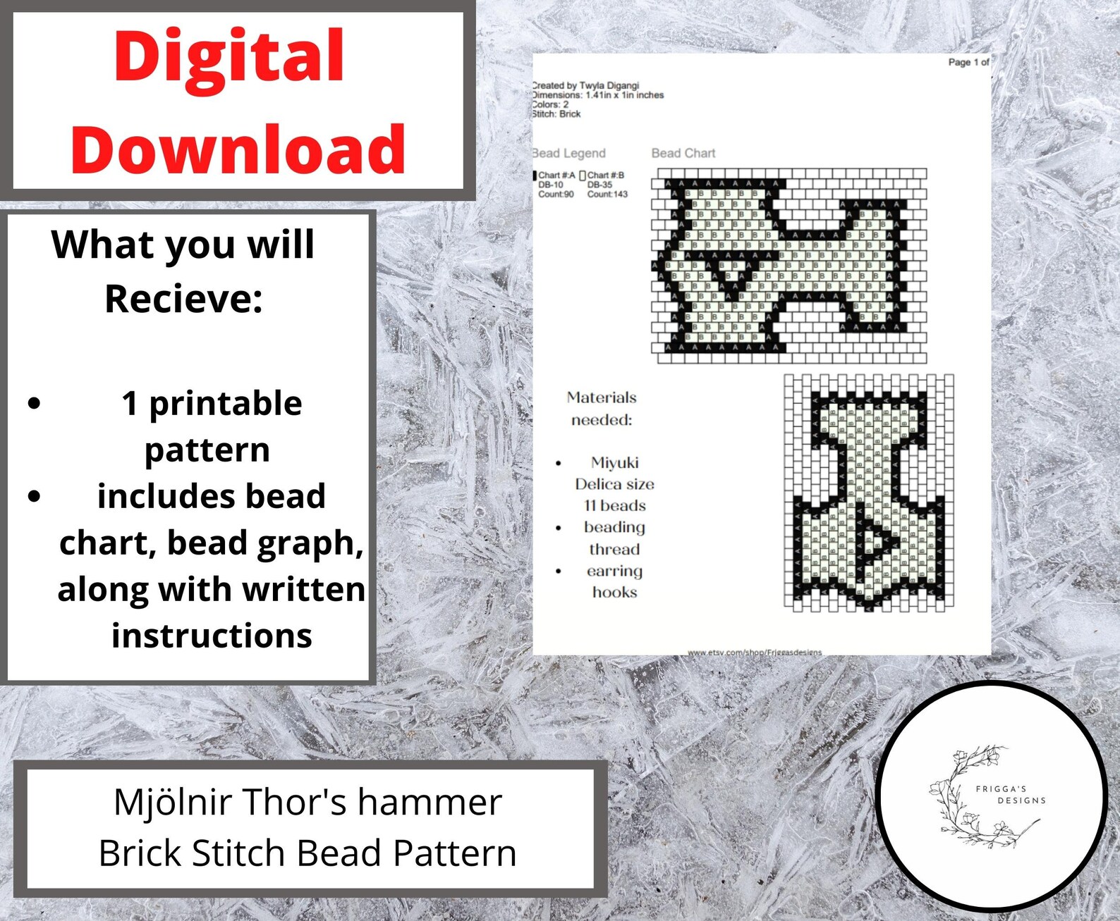 Mjolnir Earring Brick Stitch Pattern Instant Download PDF - Etsy