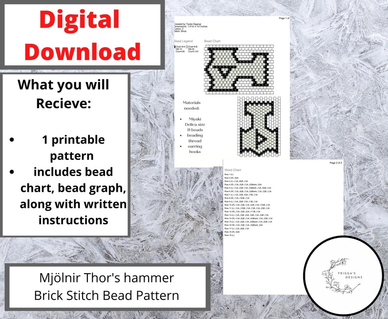 Mjolnir Earring Brick Stitch Pattern Instant Download PDF - Etsy