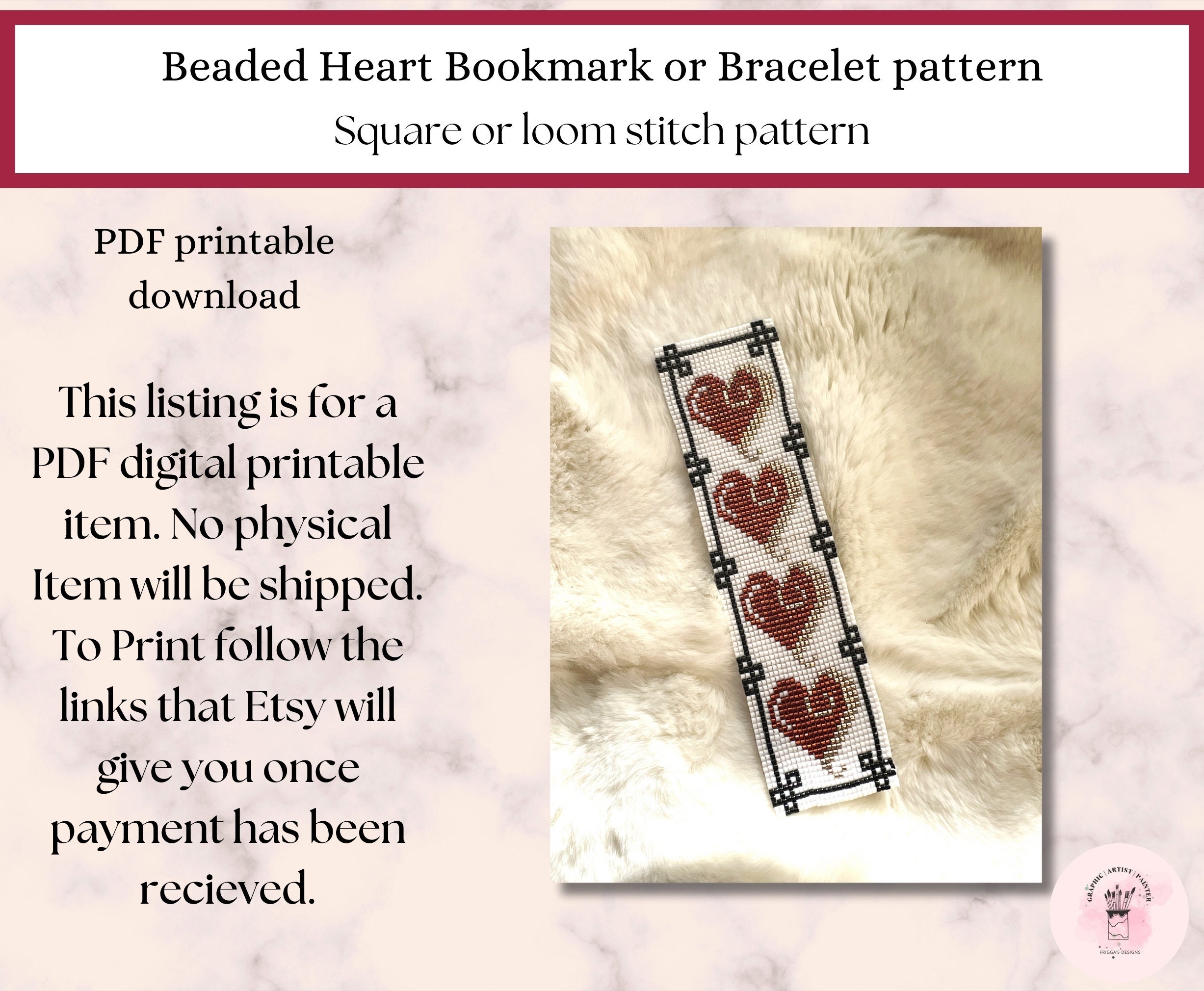 Celtic Heart Printable Bead Pattern for Bookmark or Bracelet, Beginner ...