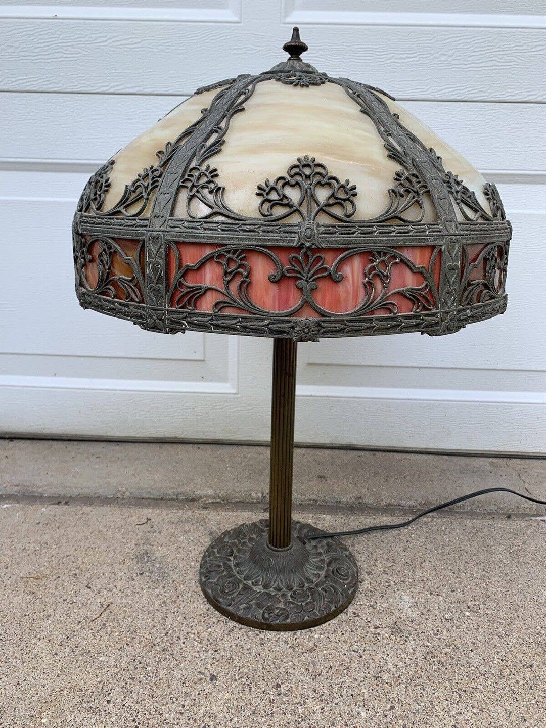 Antique 1920s Miller 956 Art Nouveau Red Slag Slag Glass Lamp & Base ...