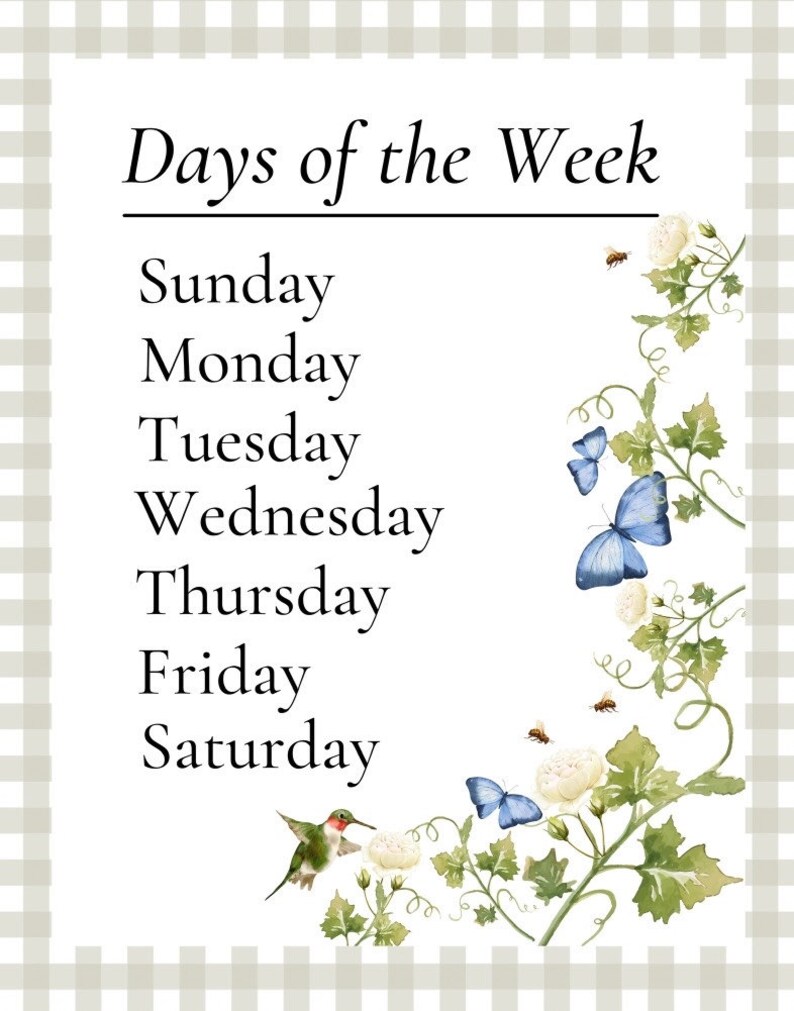 Days of Week Poster - Etsy
