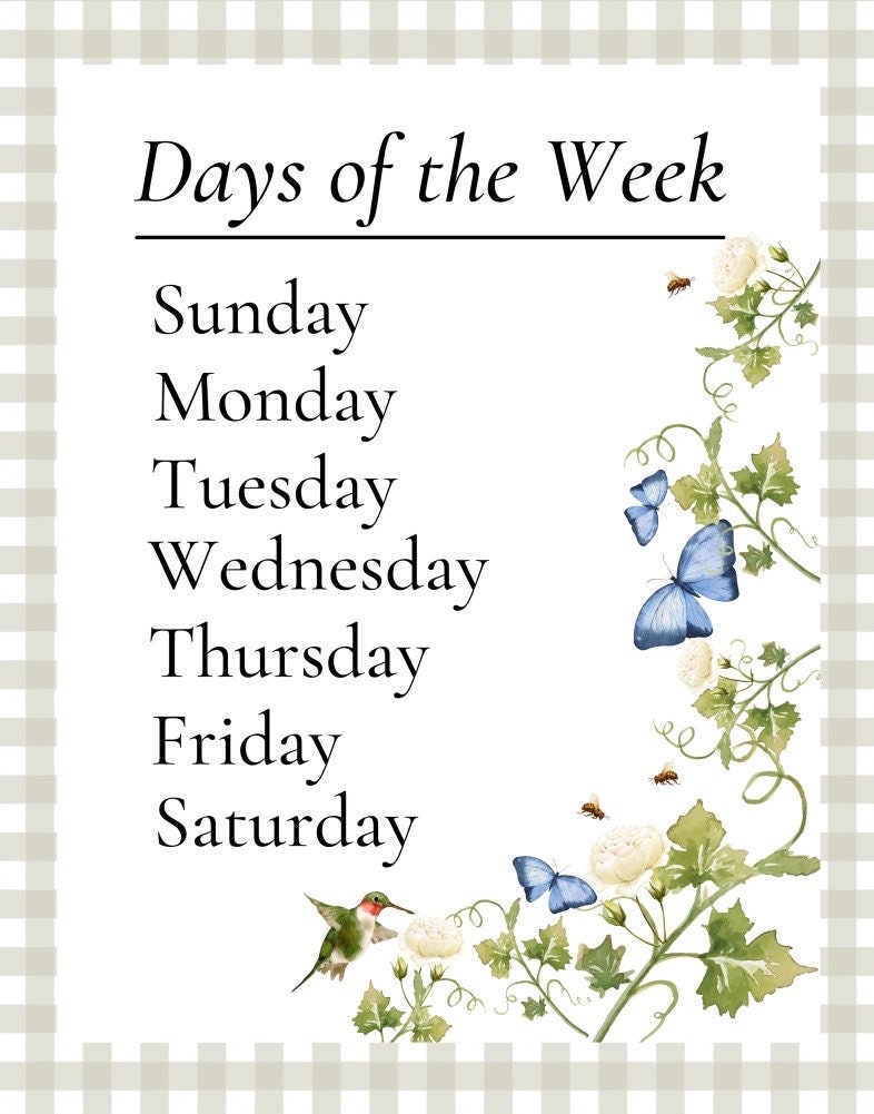 Days of Week Poster - Etsy