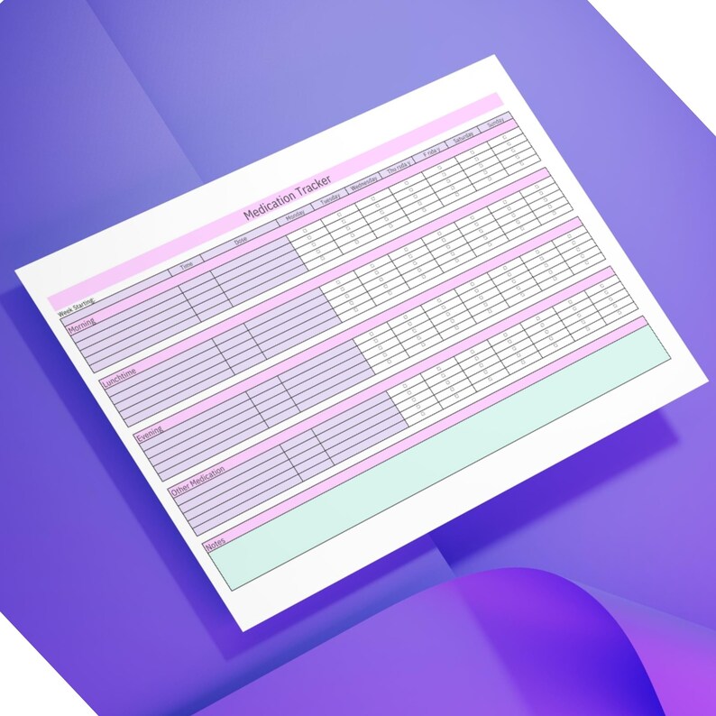 Medication Tracker | Excel Editable or Printable PDF | Pastel Weekly ...