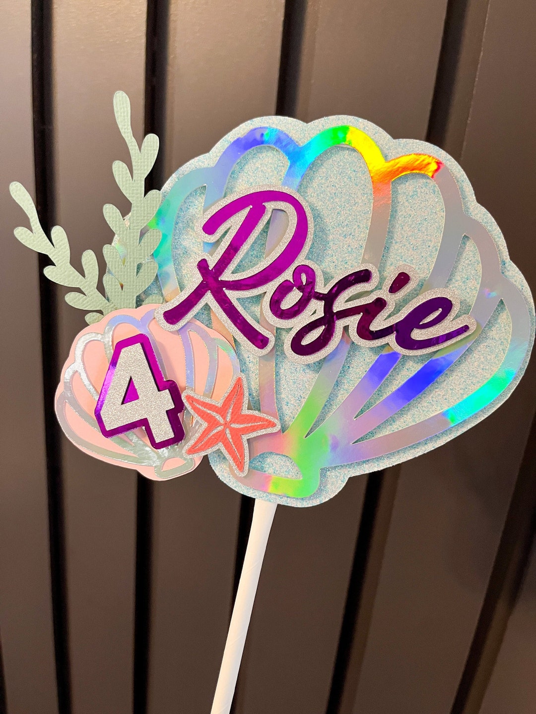 Mermaid Sea Shell Personalised Birthday Cake Topper | Clam Shell Topper ...