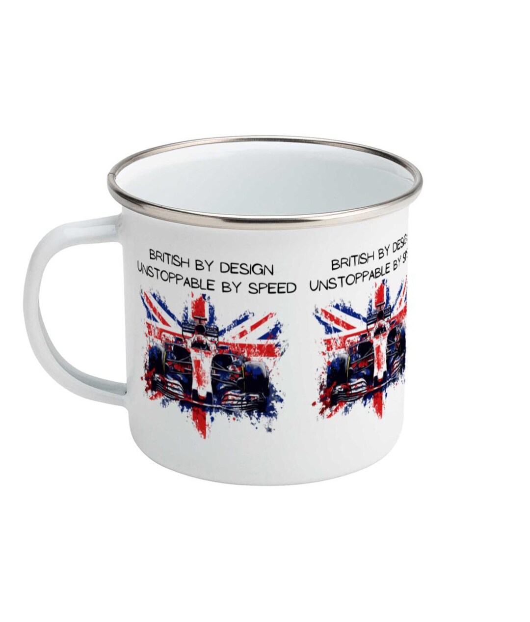 British by Design, Unstoppable by Speed Enamel Mug - F1 Racing ...