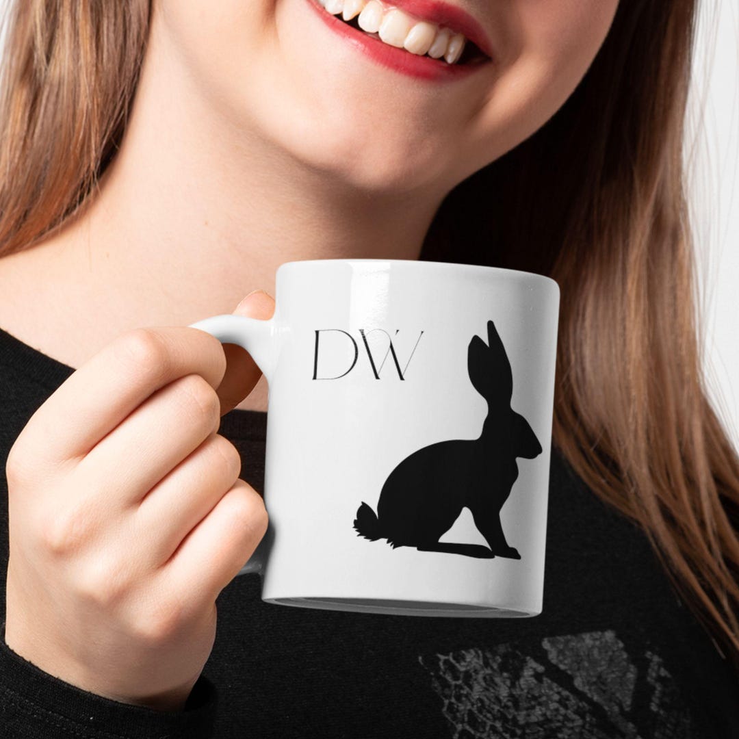 Personalised Hare Mug - Silhouette Design With Initials - 11oz Ceramic ...