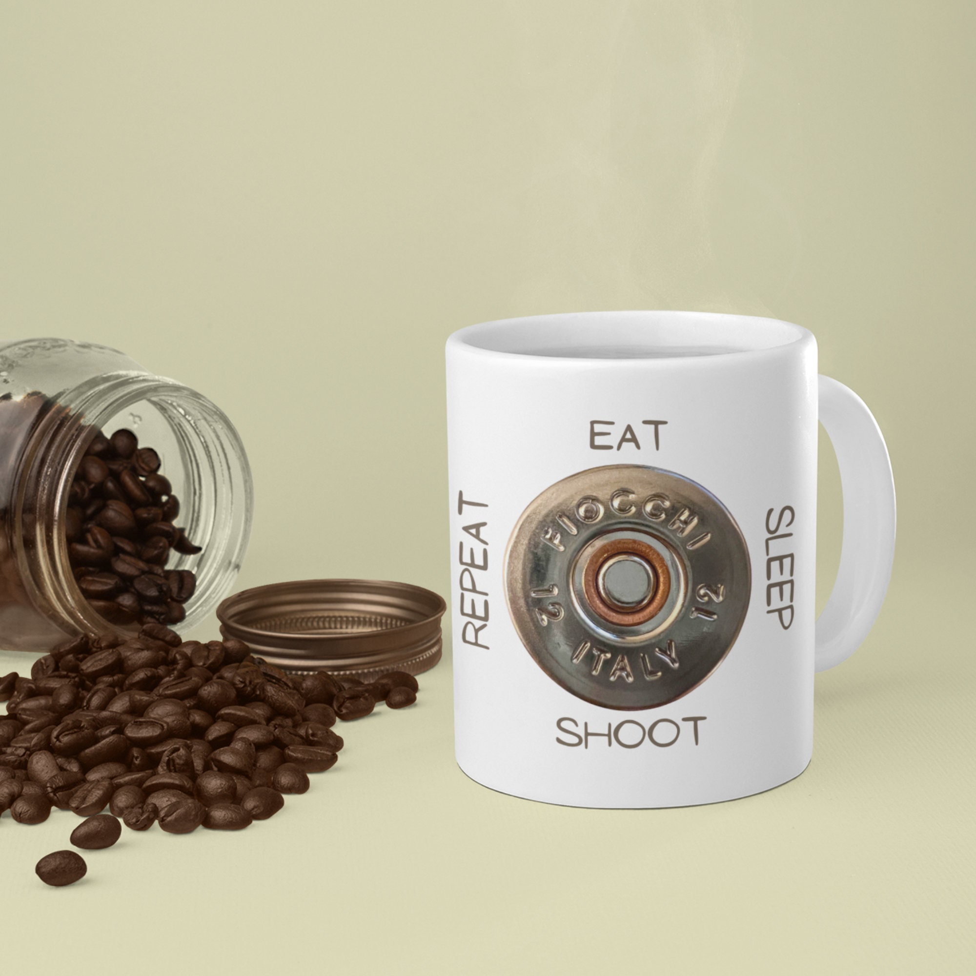 Shooting Mug With a Fiocchi Cartridge and a Funny Slogan EAT, Sleep ...