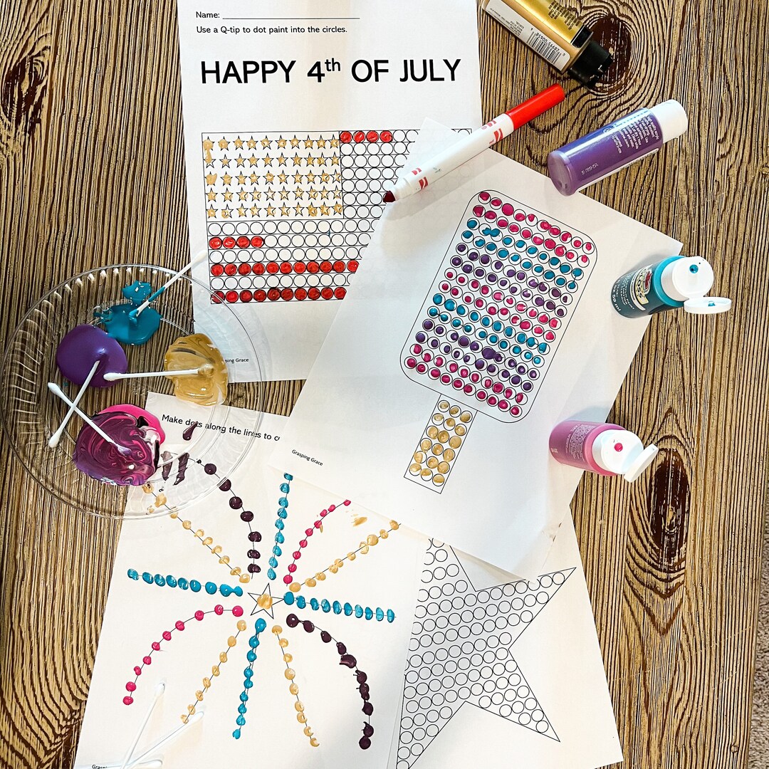 4th of July Q-tip Dot Painting Printable Activity - Etsy