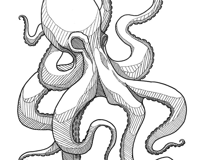 OCTOPUS Print Geometric Octopus Fine Art Print Animal Pen and Ink ...
