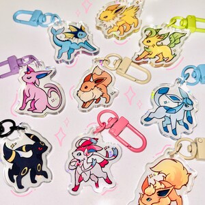Holo Eevee Eeveelution & Shiny 1.5'' Mini Acrylic Keychain / Charm | Eevee Espeon Vaporeon ...