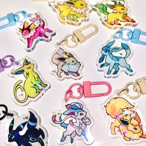 Holo Eevee Eeveelution & Shiny 1.5'' Mini Acrylic Keychain / Charm | Eevee Espeon Vaporeon ...