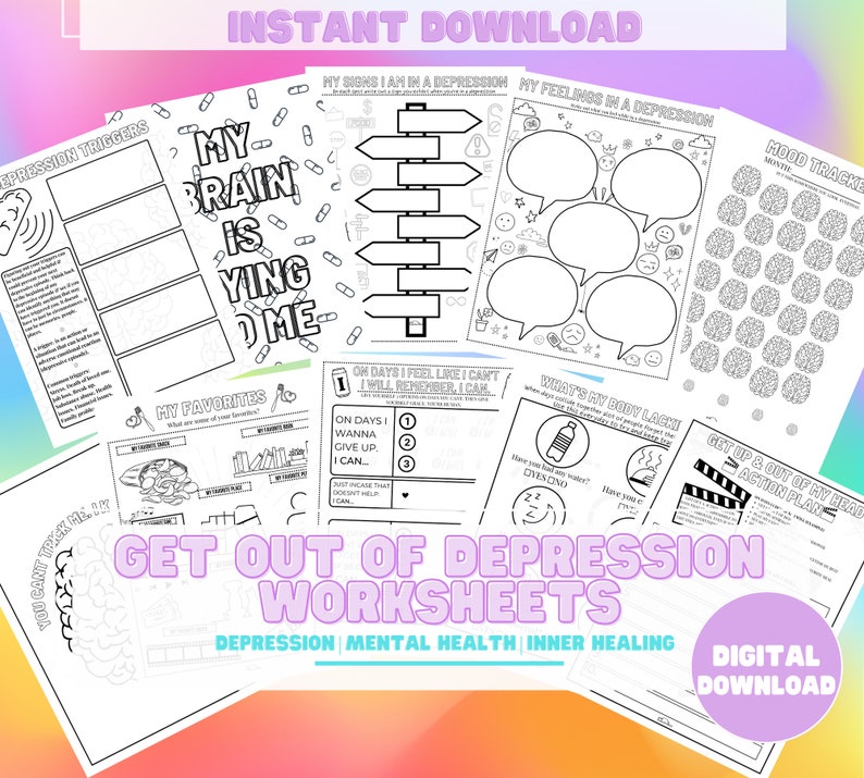 Printable Depression Worksheets, Self Help Worksheets,mental Health ...