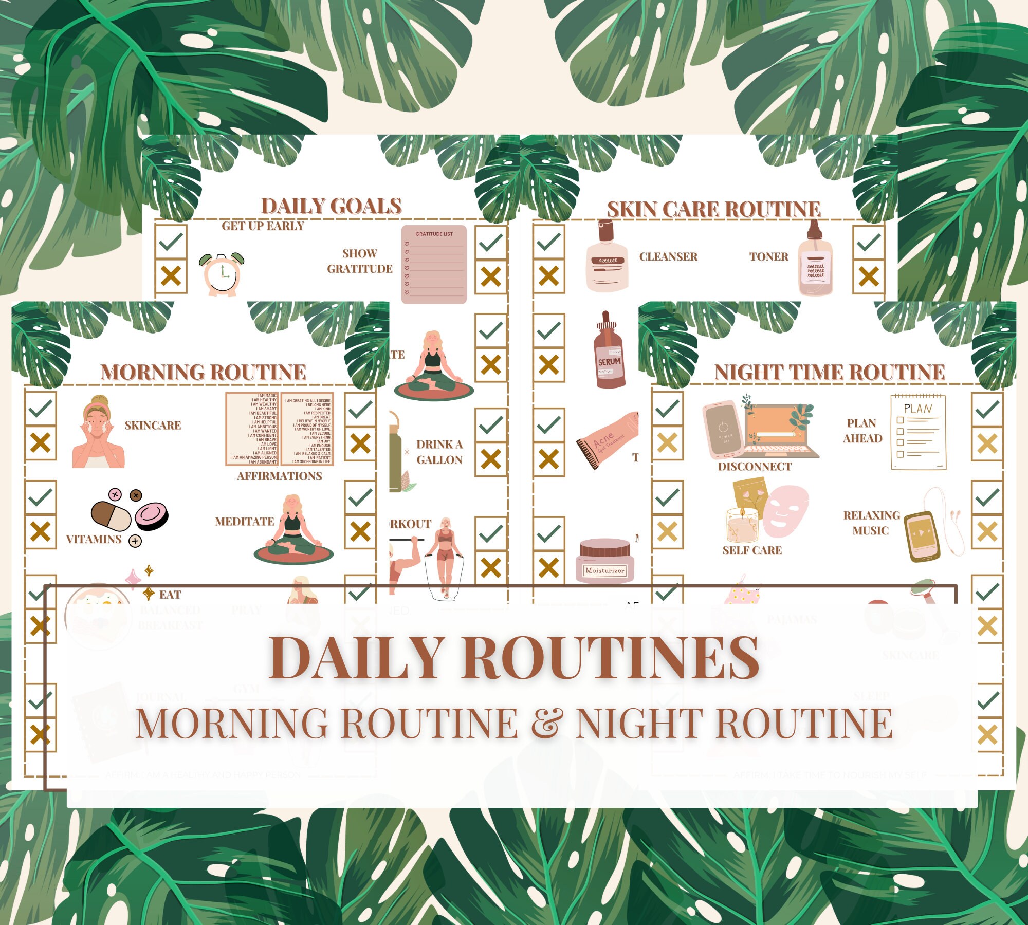 Printable Womens Daily Routine Editable Morning & Night Routine Skin ...