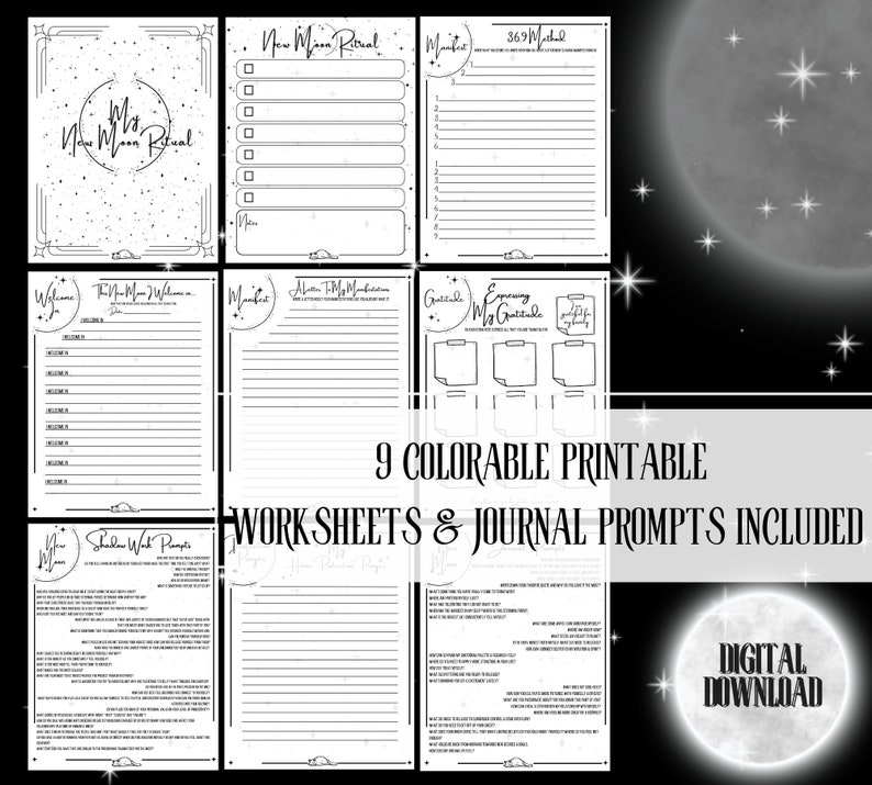 New Moon Ritual Worksheets|shadow Work| Manifesting Worksheets ...