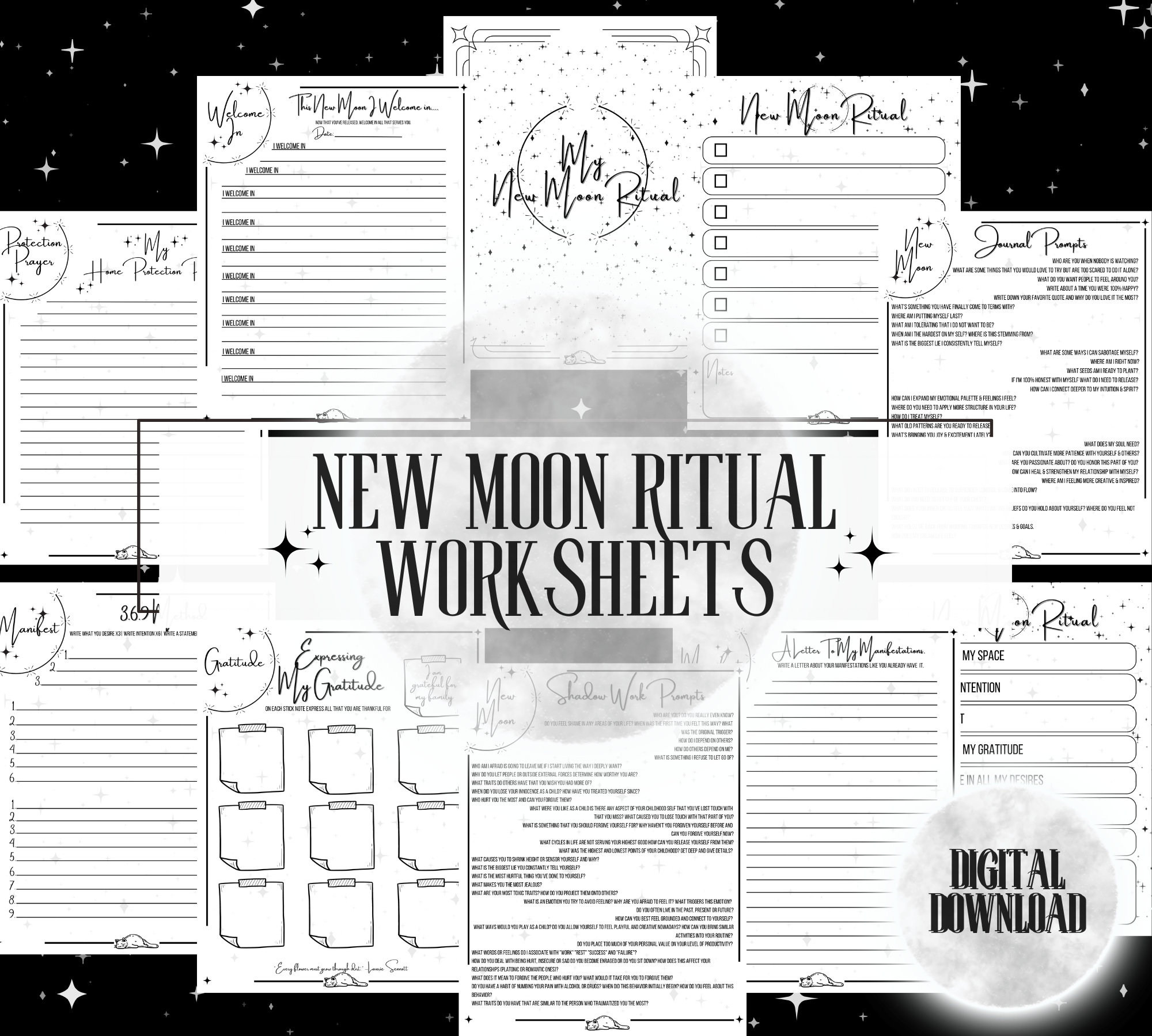New Moon Ritual Worksheets|shadow Work| Manifesting Worksheets ...