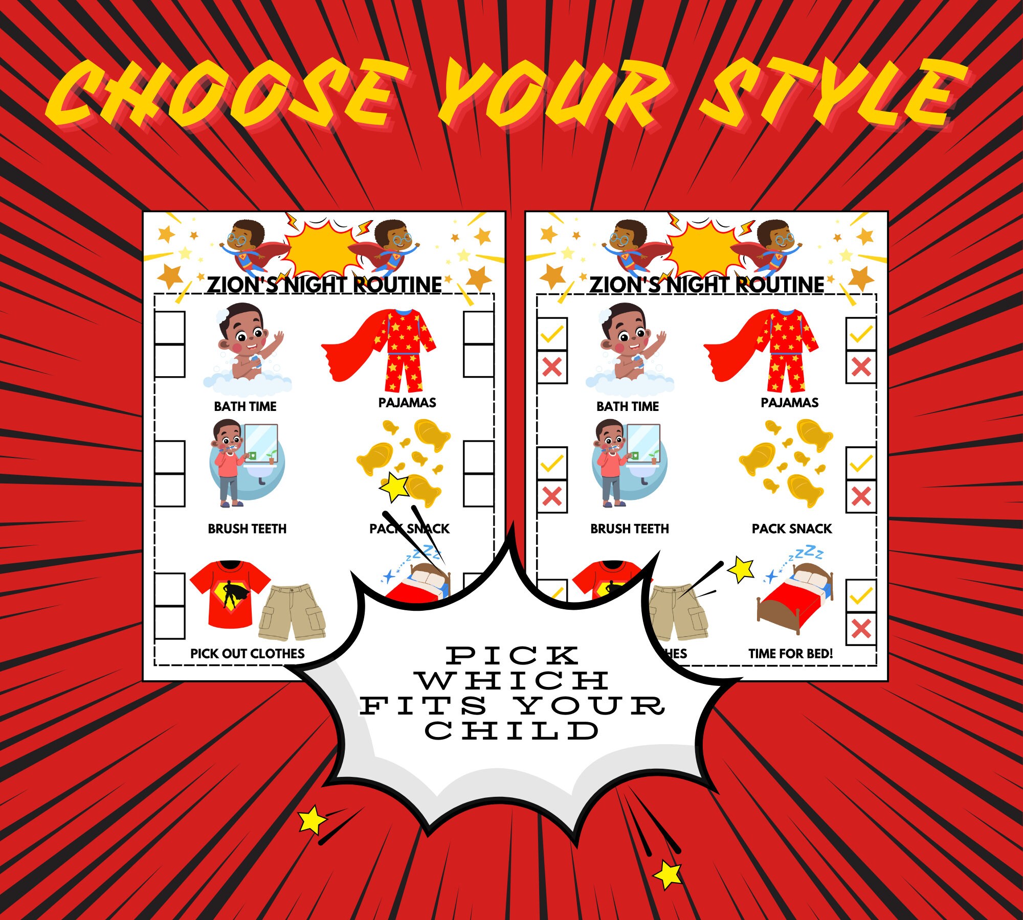 Super Hero Kids Morning & Night Routine Charts, Printable, Chore ...