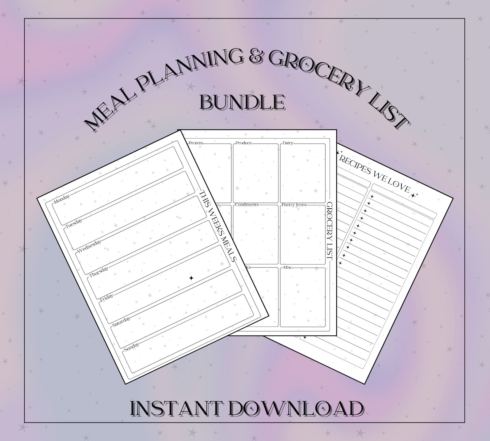Meal Planning Bundle, Grocery List, Meal Plan Printables, Downloadable ...