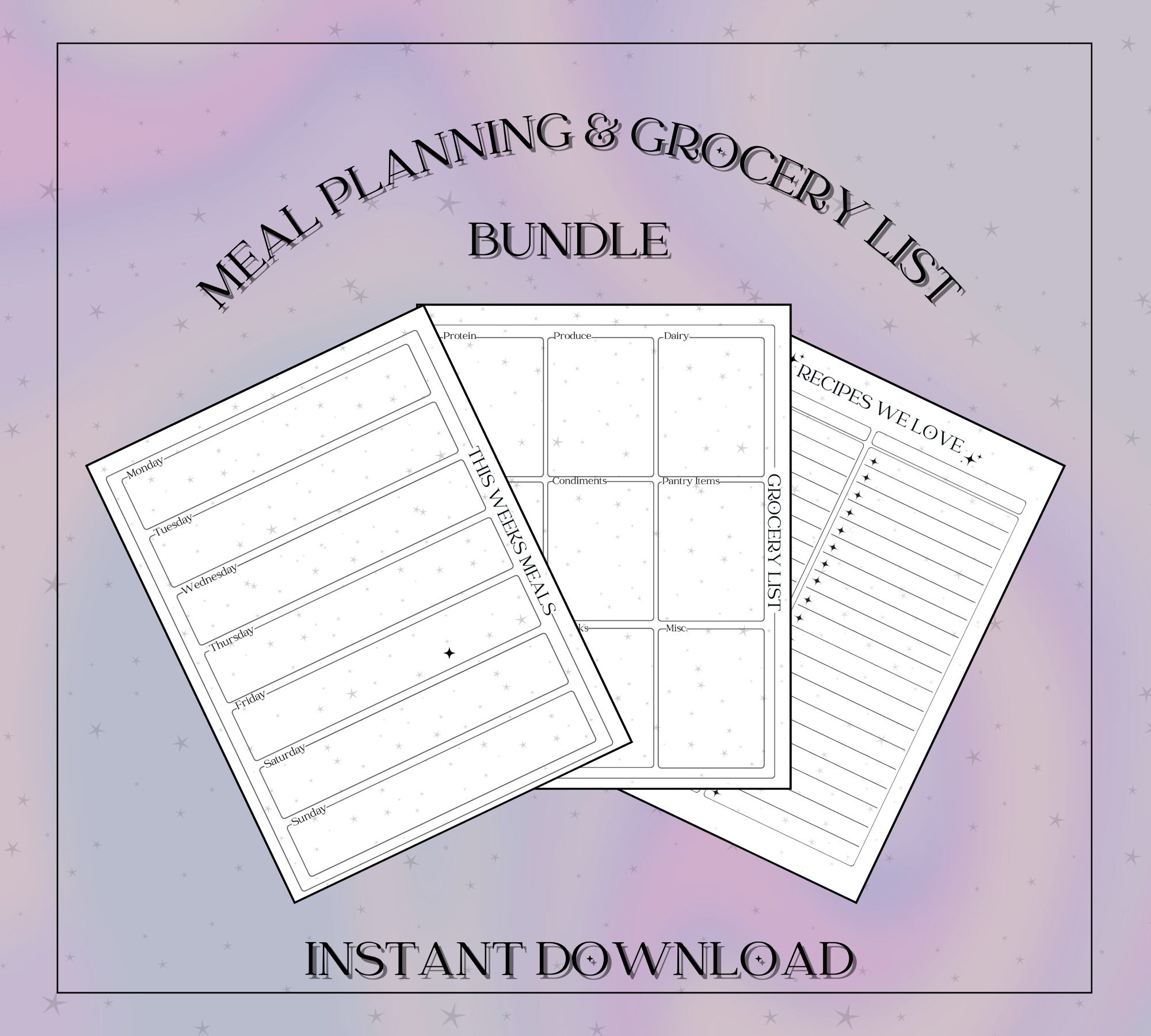 Meal Planning Bundle, Grocery List, Meal Plan Printables, Downloadable ...