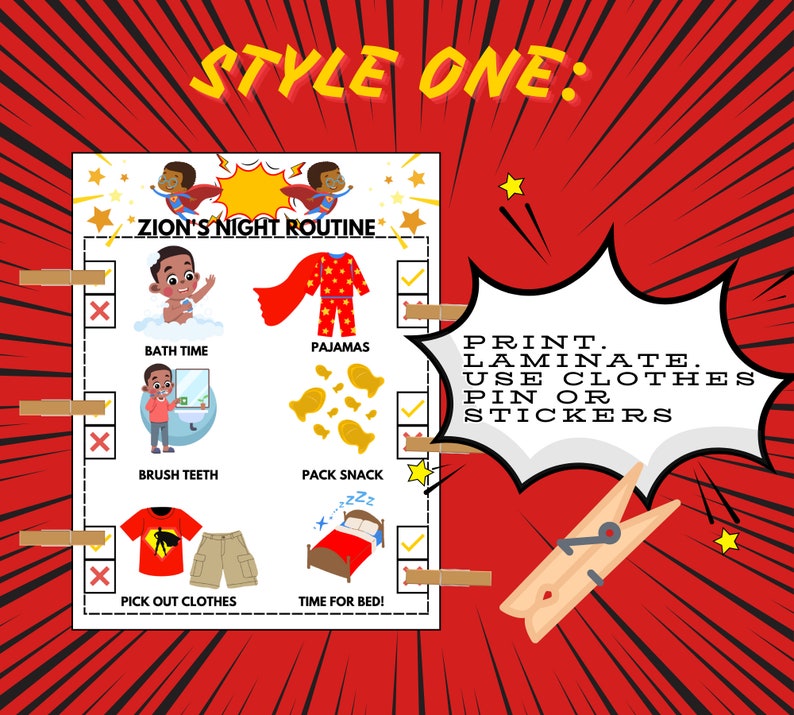 Super Hero Kids Morning & Night Routine Charts, Printable, Chore ...