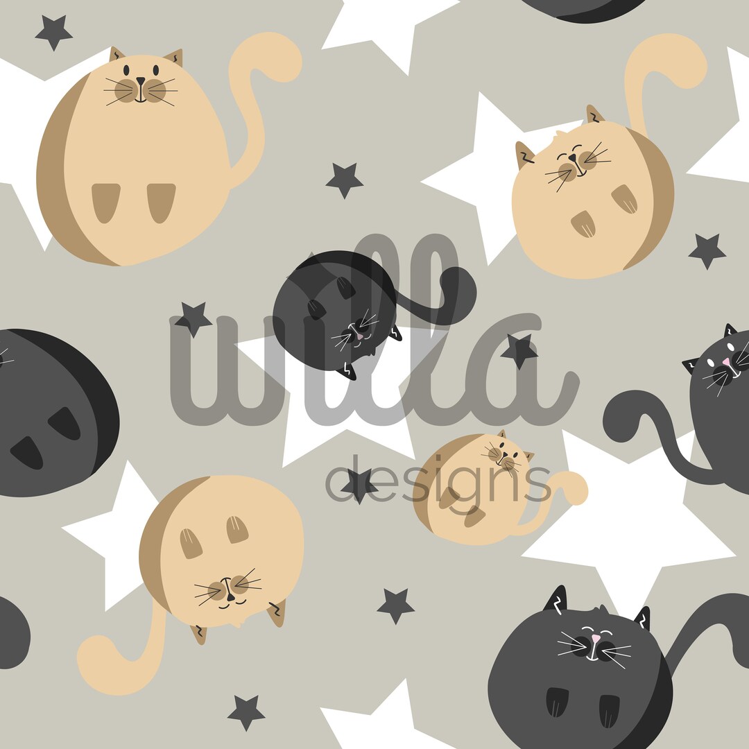 Cats Seamless Pattern, Cats Surface Pattern, Hand Drawn Cats, Autumn ...