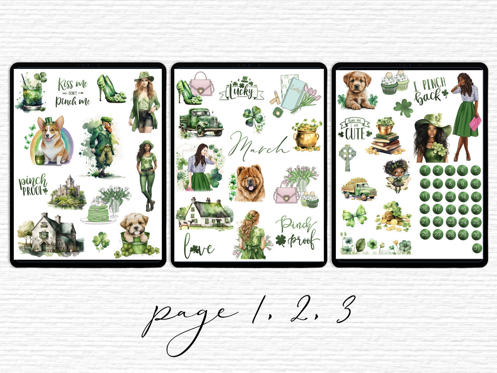 St Patrick's Day Digital Stickers March Spring Stickers Digital ...