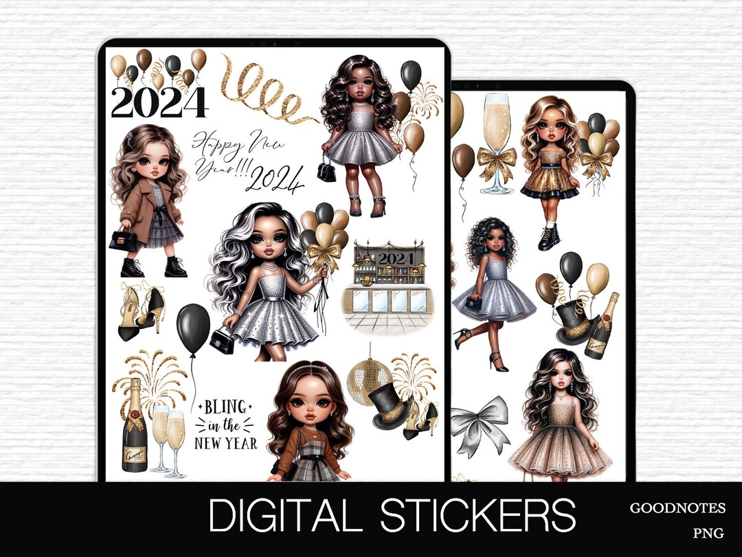 New Year Digital Planner Stickers 2024 Goodnotes Sticker Kit Champagne ...