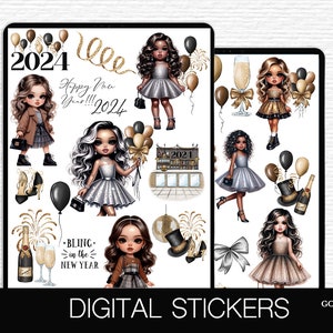 New Year Digital Planner Stickers 2024 Goodnotes Sticker Kit Champagne ...