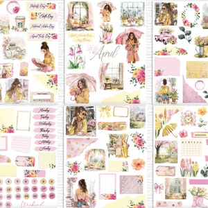 April Digital Planner Sticker for Goodnotes Pink Yellow Floral iPad ...