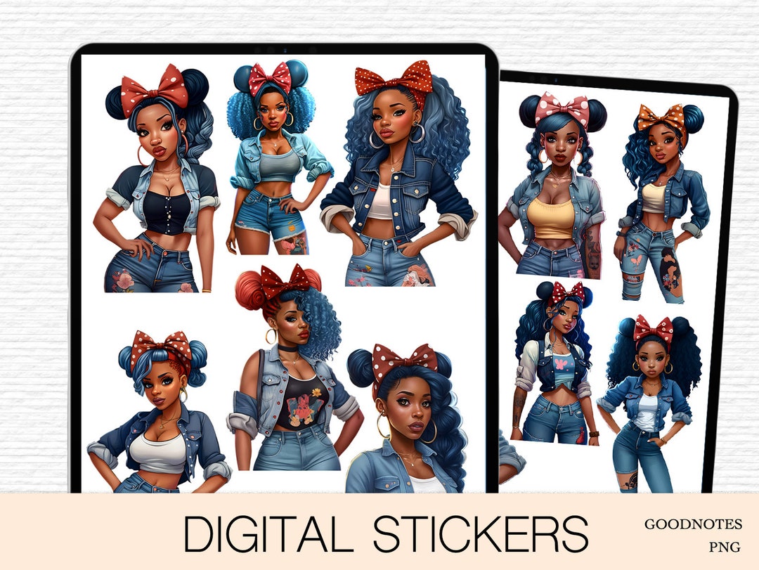 Digital Stickers Goodnotes, Character Cute Black GIRLS DIGITAL Stickers ...