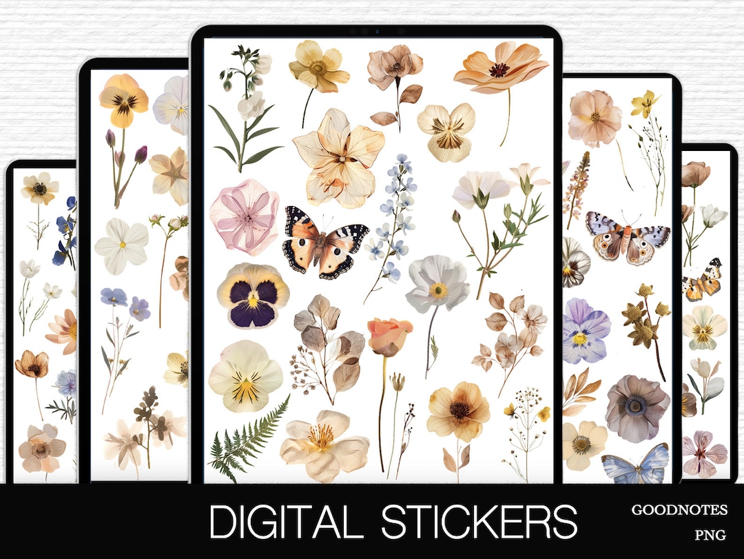 Dried Pressed Flowers Sticker Kit Wildflowers PNG Stickers Dried Plants ...