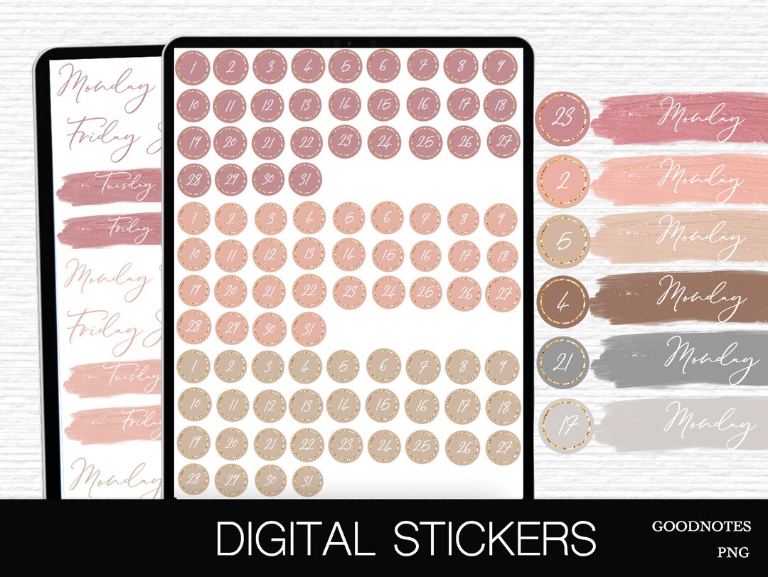 Pastel Digital Planner Dates Days Stickers Goodnotes Stickers iPad ...