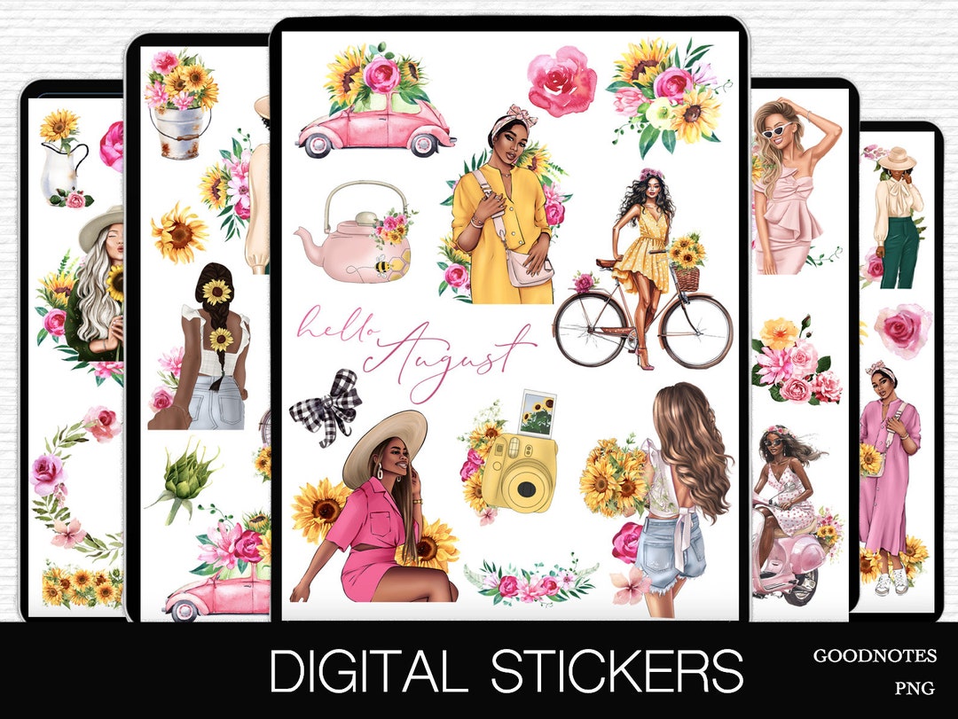 August Digital Planner Stickers Black Girls Journal Sticker Kit Pink ...