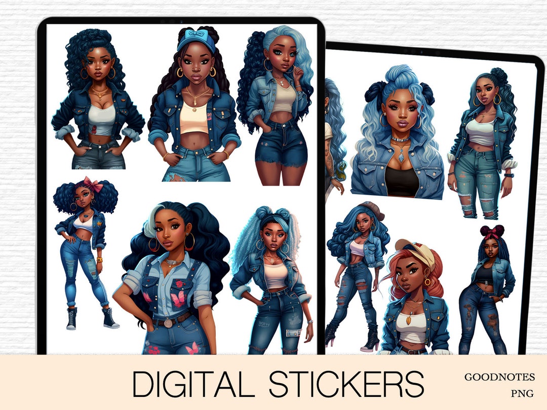 Precropped Goodnotes Stickers, Cute Black Deco Chibi Girls, African ...