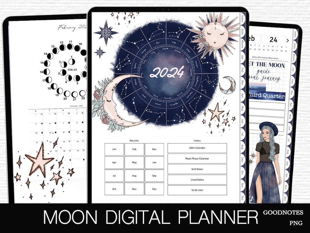 Lunar Digital Planner 2024 Moon Phase Planner Astrology Journal Digital ...