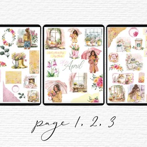 April Digital Planner Sticker for Goodnotes Pink Yellow Floral iPad ...