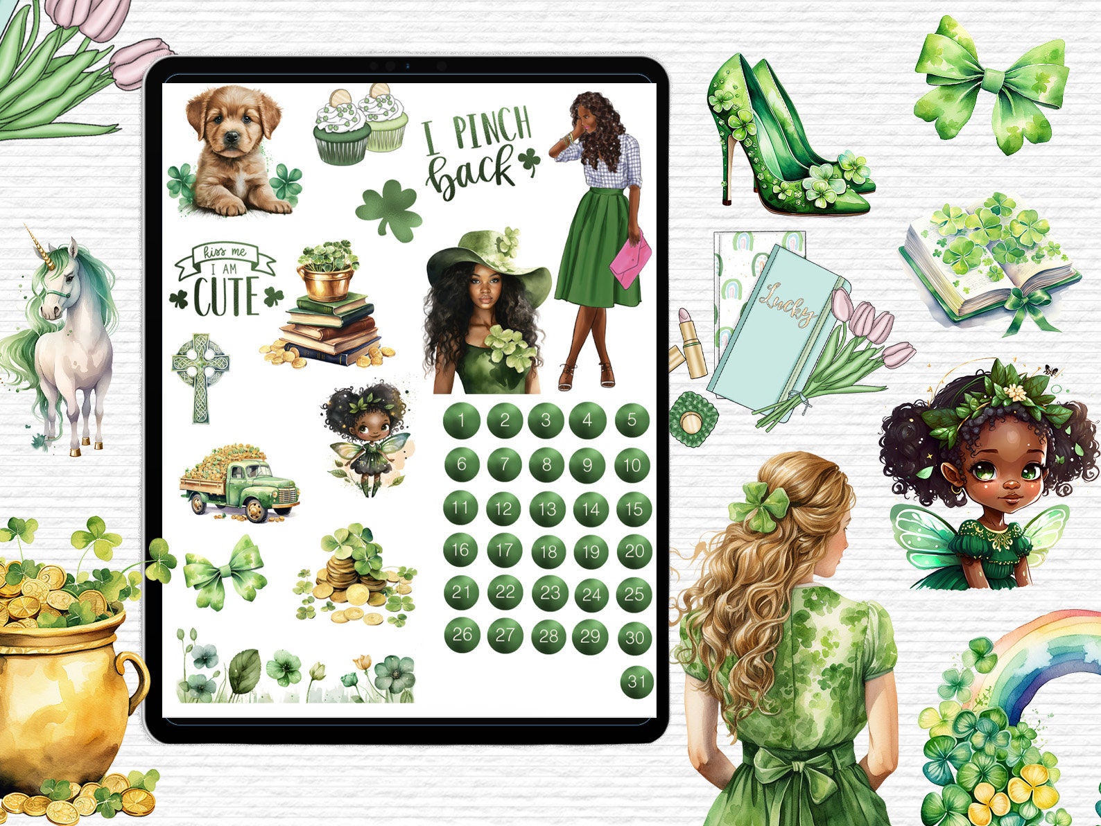 St Patrick's Day Digital Stickers March Spring Stickers Digital ...