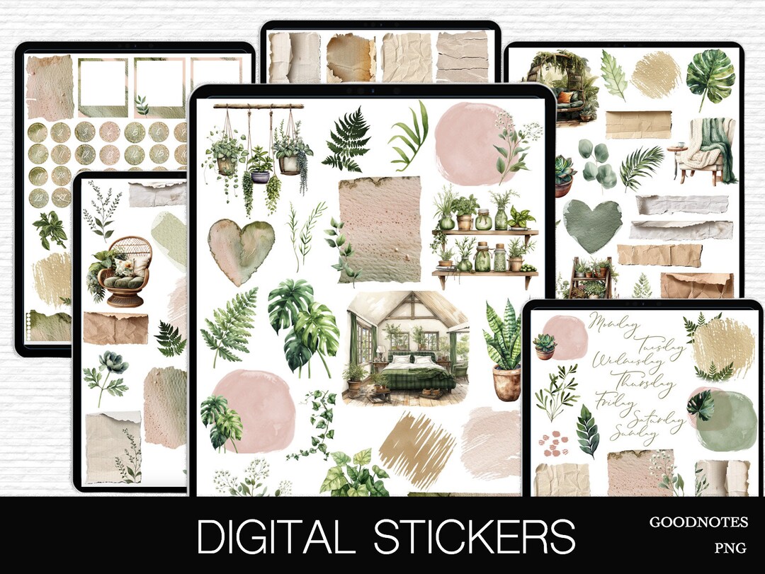 Botanical Digital Stickers Boho Pre-cropped Goodnotes Stickers Plant ...