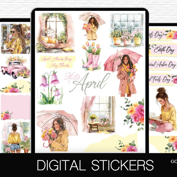 Yellow April Digital Stickers - Etsy