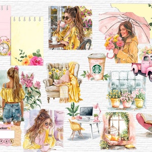 April Digital Planner Sticker for Goodnotes Pink Yellow Floral iPad ...