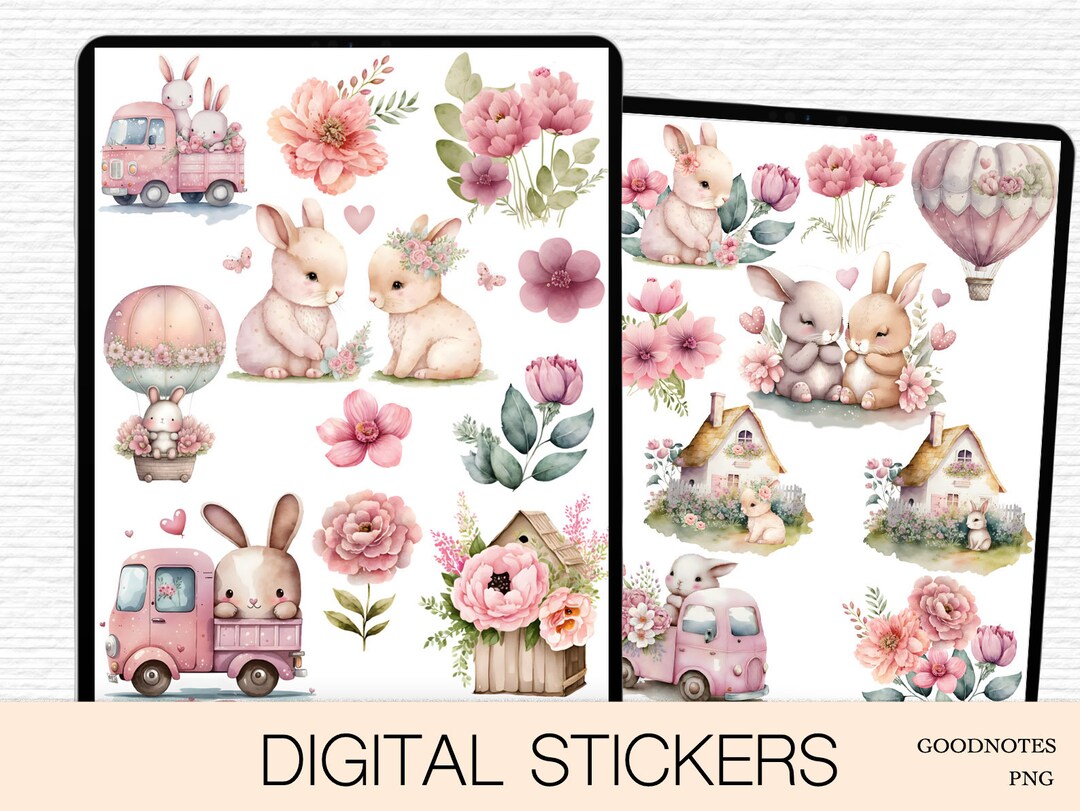Digital Stickers Precropped Easter Bunnies Spring Planner Stickers ...