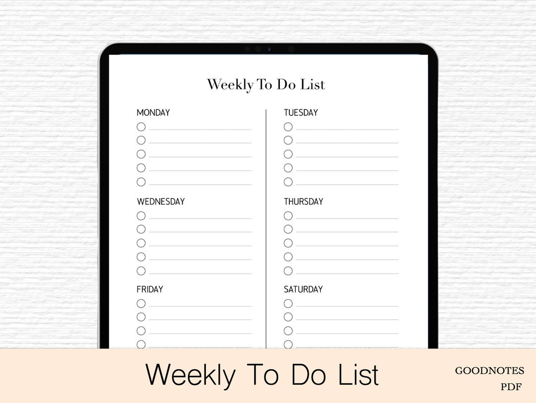 Weekly to Do List Goodnotes Template Weekly Agenda File Simple iPad ...