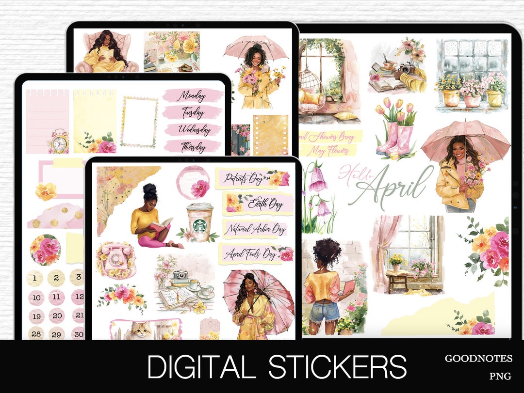 April Digital Planner Stickers Spring Flowers Digital Sticker Kit 2025 ...
