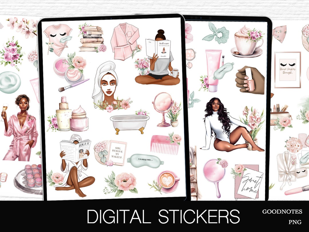 Black Girl Self Care Stickers for Goodnotes PNG Beauty Planner Stickers ...