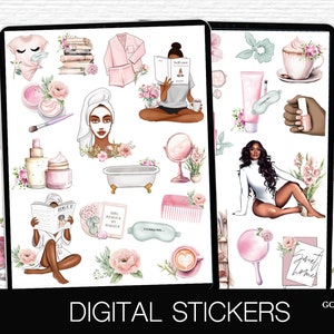 Black Girl Self Care Stickers for Goodnotes PNG Beauty Planner Stickers ...