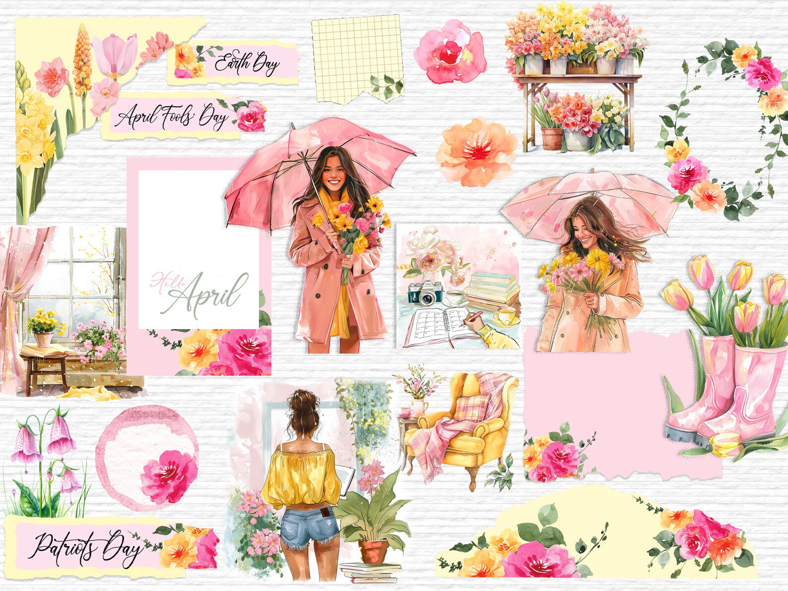April Digital Planner Sticker for Goodnotes Pink Yellow Floral iPad ...