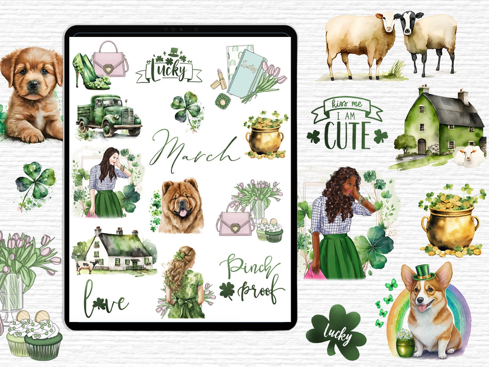 St Patrick's Day Digital Stickers March Spring Stickers Digital ...