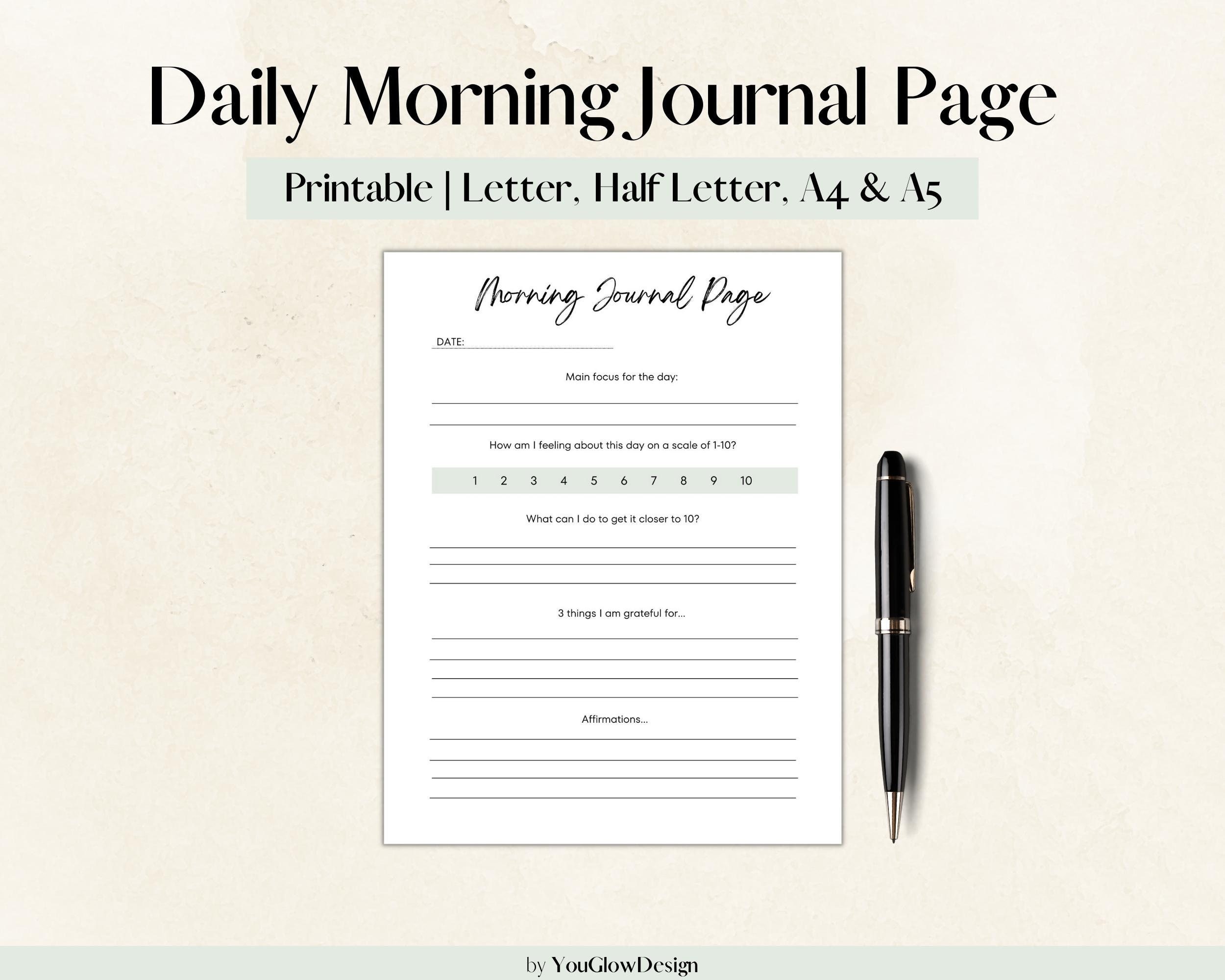 Undated Morning Journal Page Printable, Miracle Morning Routine, Daily ...