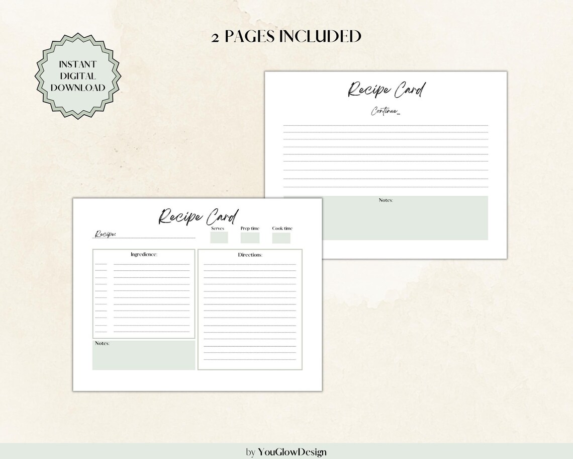 Recipe Card Printable, Recipe Card Template, Minimal, Simple, Modern ...