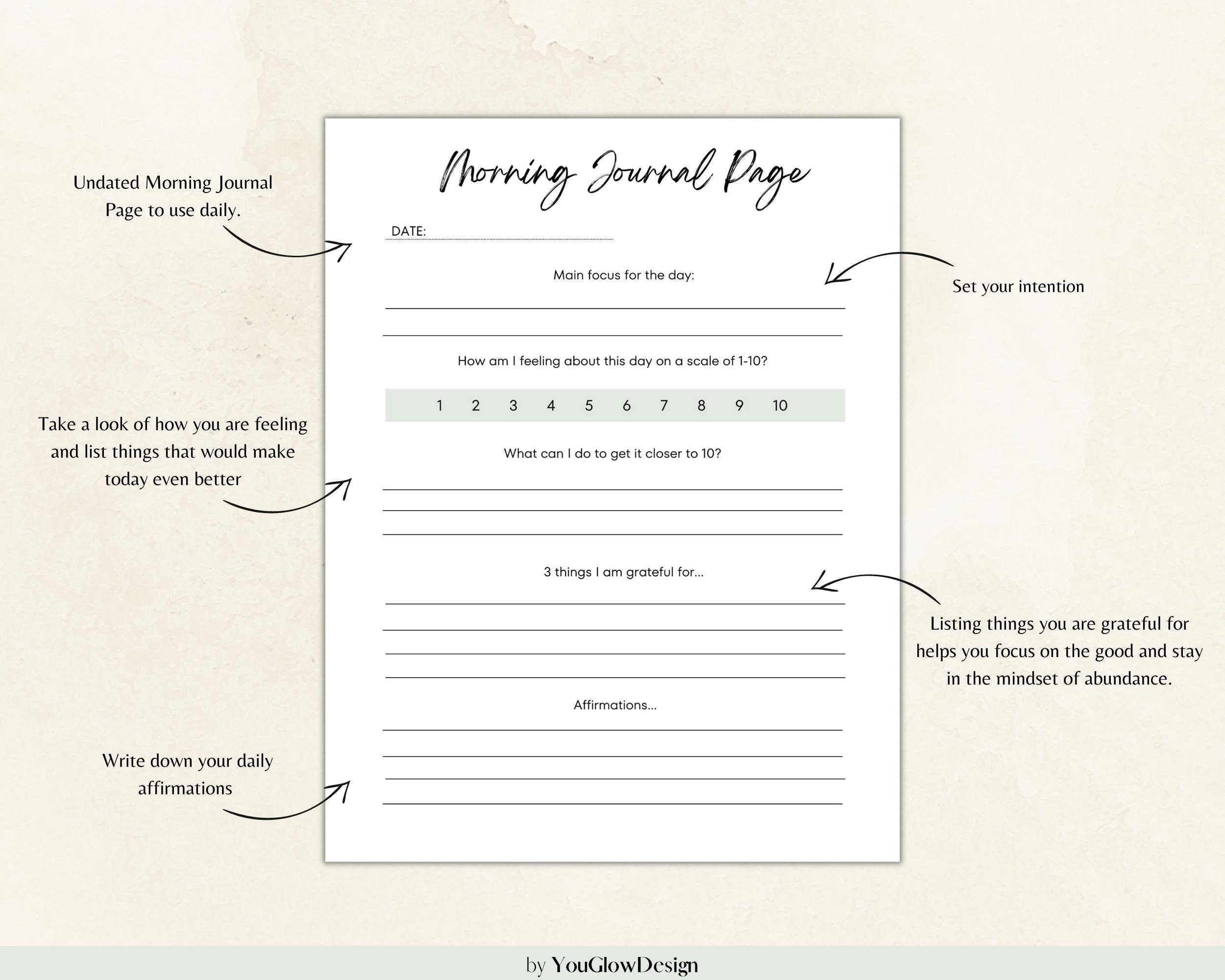 Undated Morning Journal Page Printable, Miracle Morning Routine, Daily ...