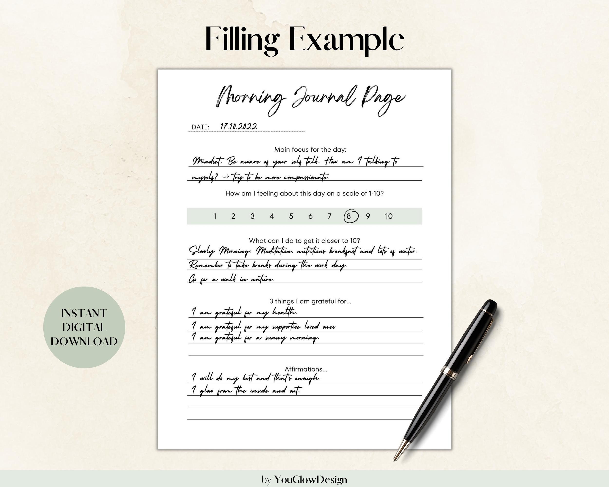 Undated Morning Journal Page Printable, Miracle Morning Routine, Daily ...
